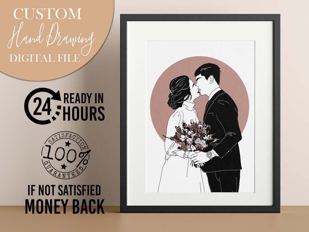 Custom Minimalist Wedding Portrait, Faceless Digital Art, Gift for ...