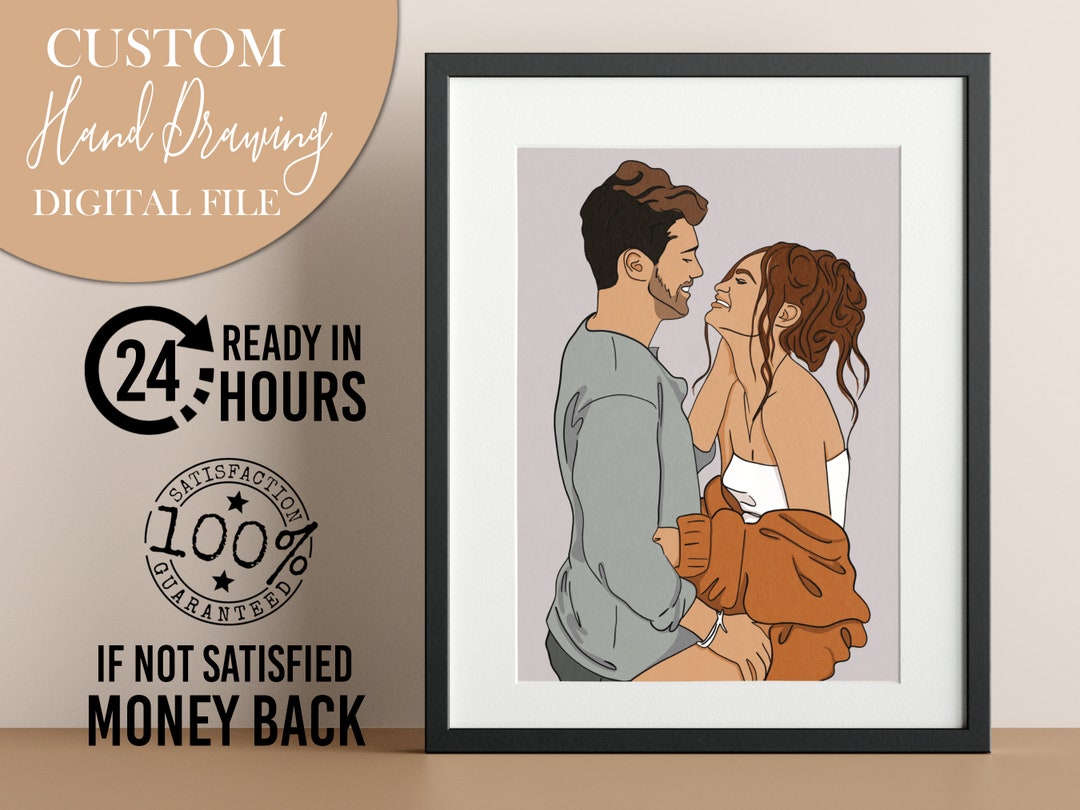 Handmade Couple Digital Portrait Print for Download Custom Couple ...