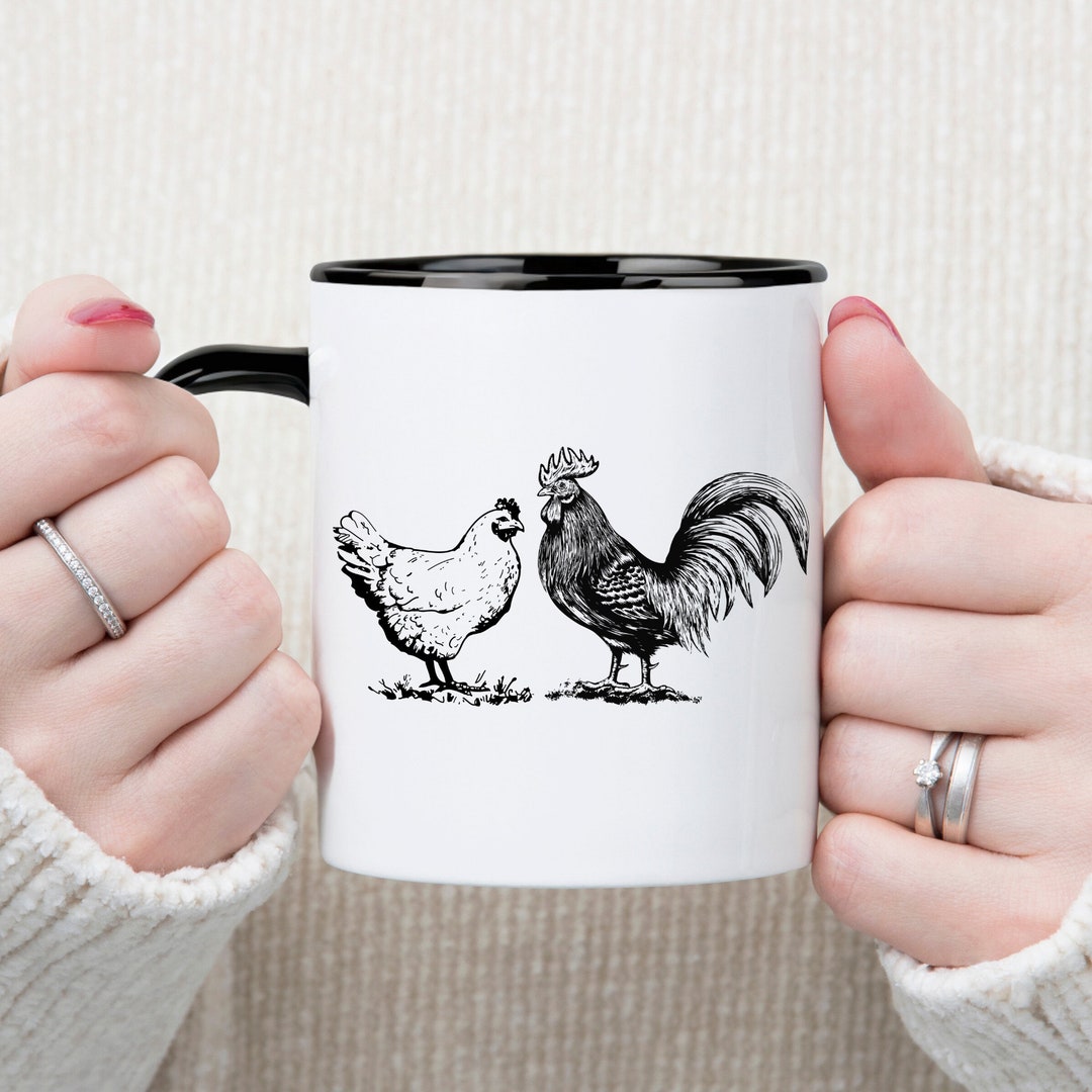 Hen and Rooster Mug, Vintage Chickens Ceramic Mug Gift for Chicken ...