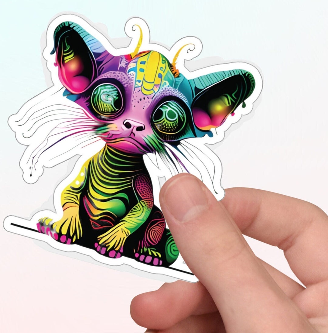 Alien Cat Sticker, Alien Cat From Space Decal, Strange Looking Sphynx ...