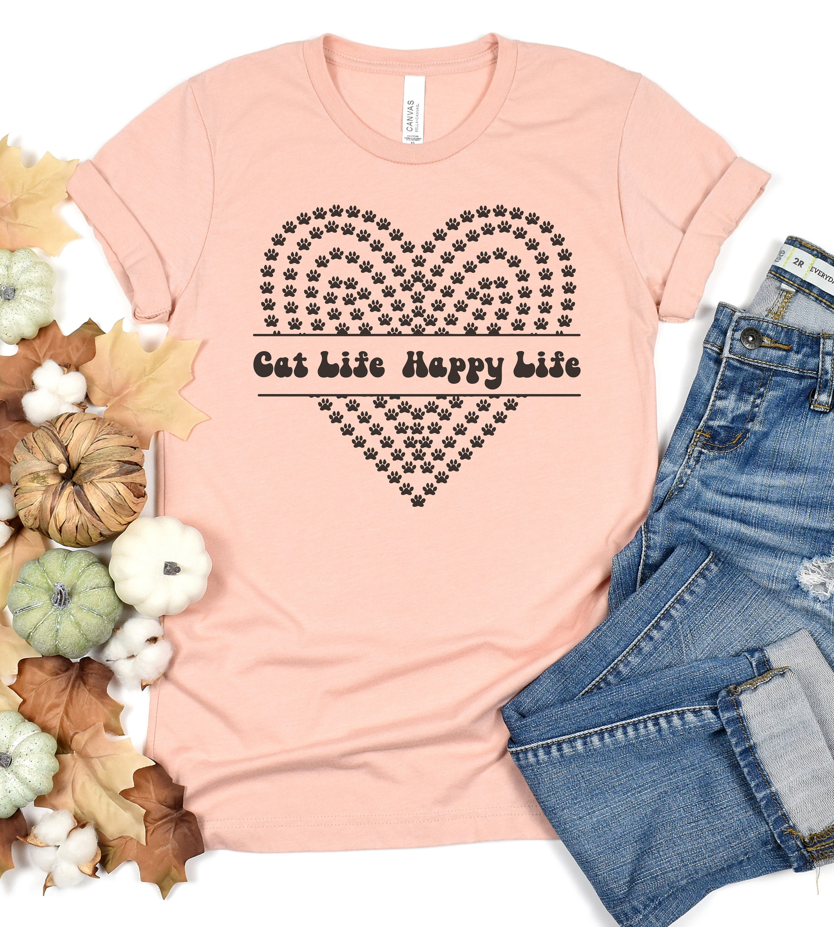 Cat Life Happy Life, Pussycat Heart Tee, Pet Owner Special Gift, Cat ...