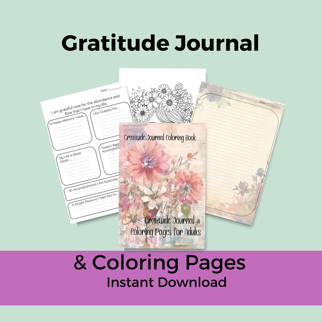 Gratitude Journal Coloring Pages Relaxation Coloring Pages - Etsy