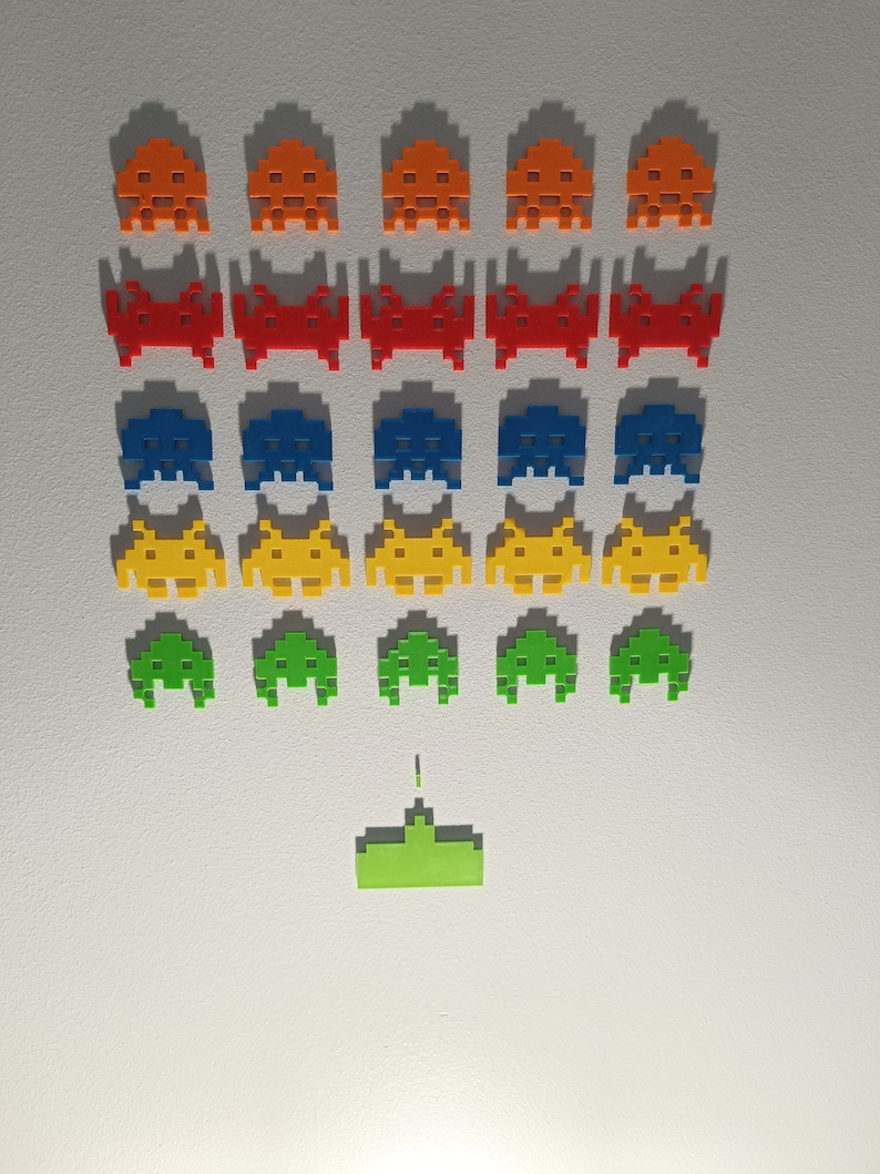 Space Invaders Inspired 2D Wall Art Retro Wall Art 3D Printed Multi ...