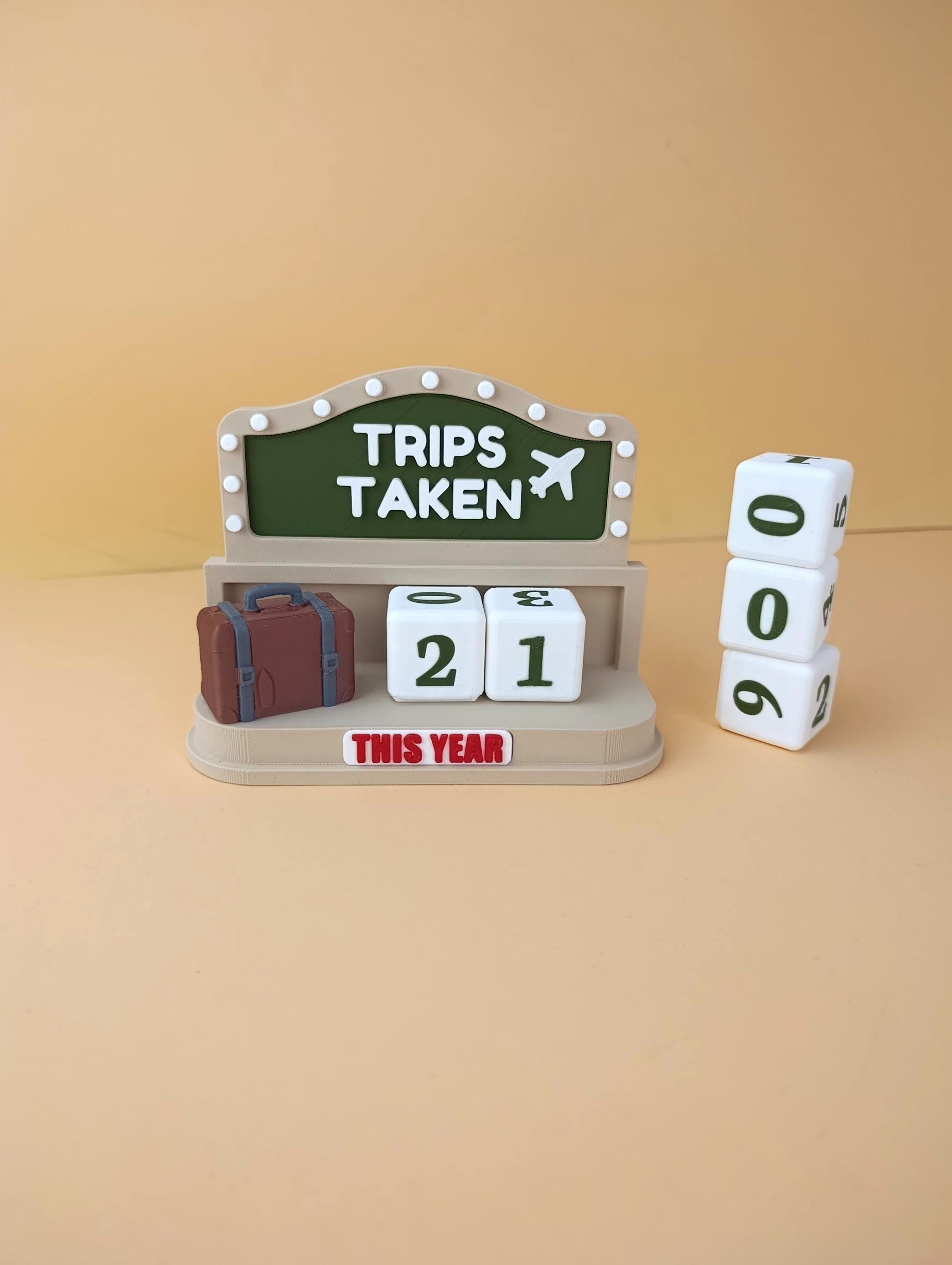 Trips Taken Tracker | 3D Printed Travel Display | Trip Counter Gift ...