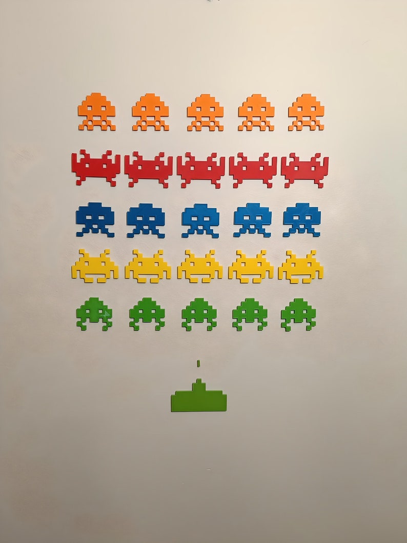 Space Invaders Inspired 2D Wall Art Retro Wall Art 3D Printed Multi Colors - Etsy
