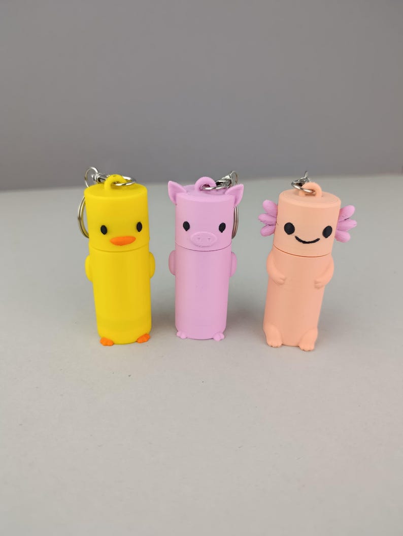 3D Printed Animal Chapstick Holder Keychain: Duck, Pig, Axolotl - Etsy