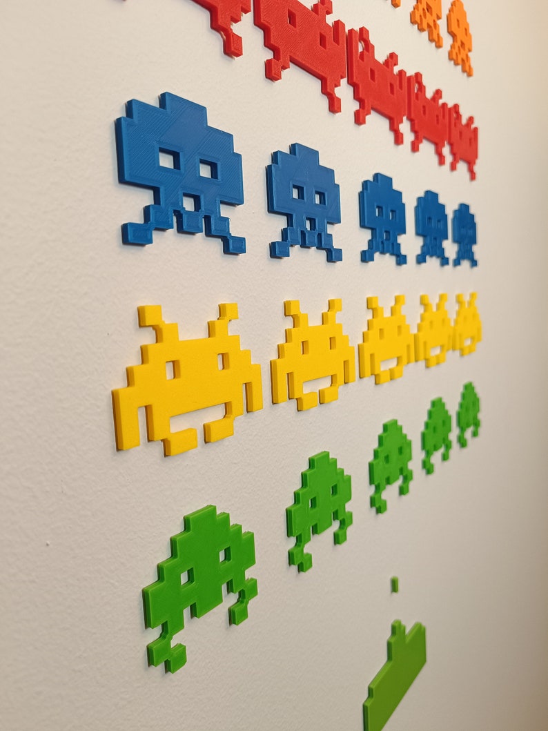 Space Invaders Inspired 2D Wall Art Retro Wall Art 3D Printed Multi ...