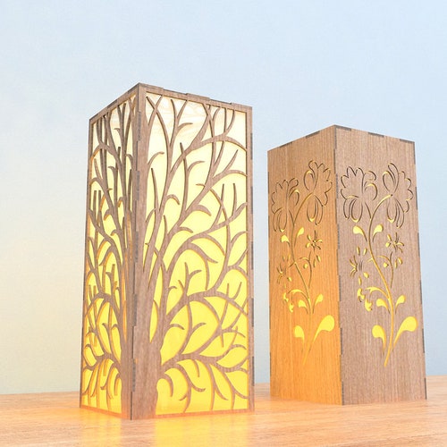 Laser Cut Wooden Table Lamp Svg 8 Template Glowforge Candle - Etsy