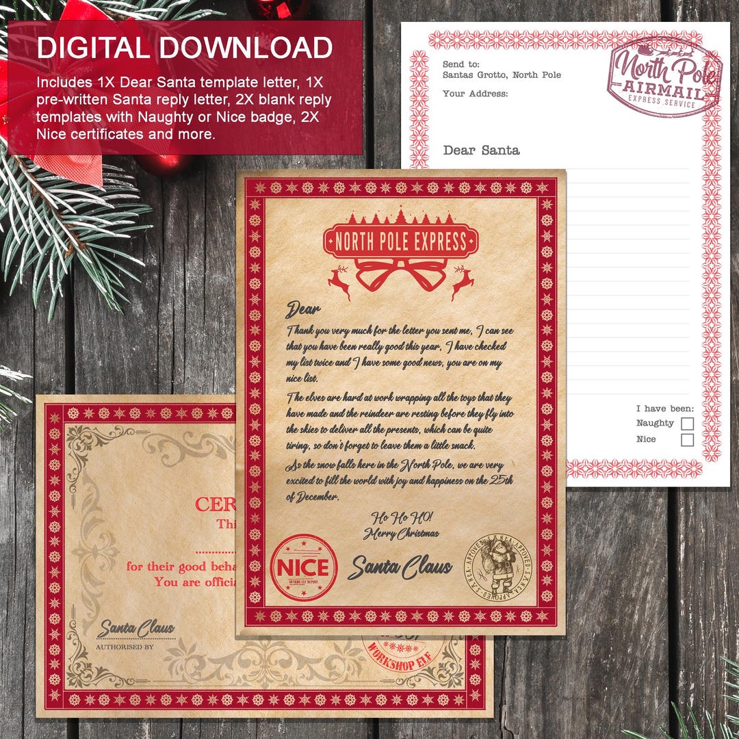 Santa Letter Set Includes Dear Santa Letter, Naughty & Nice Reply ...