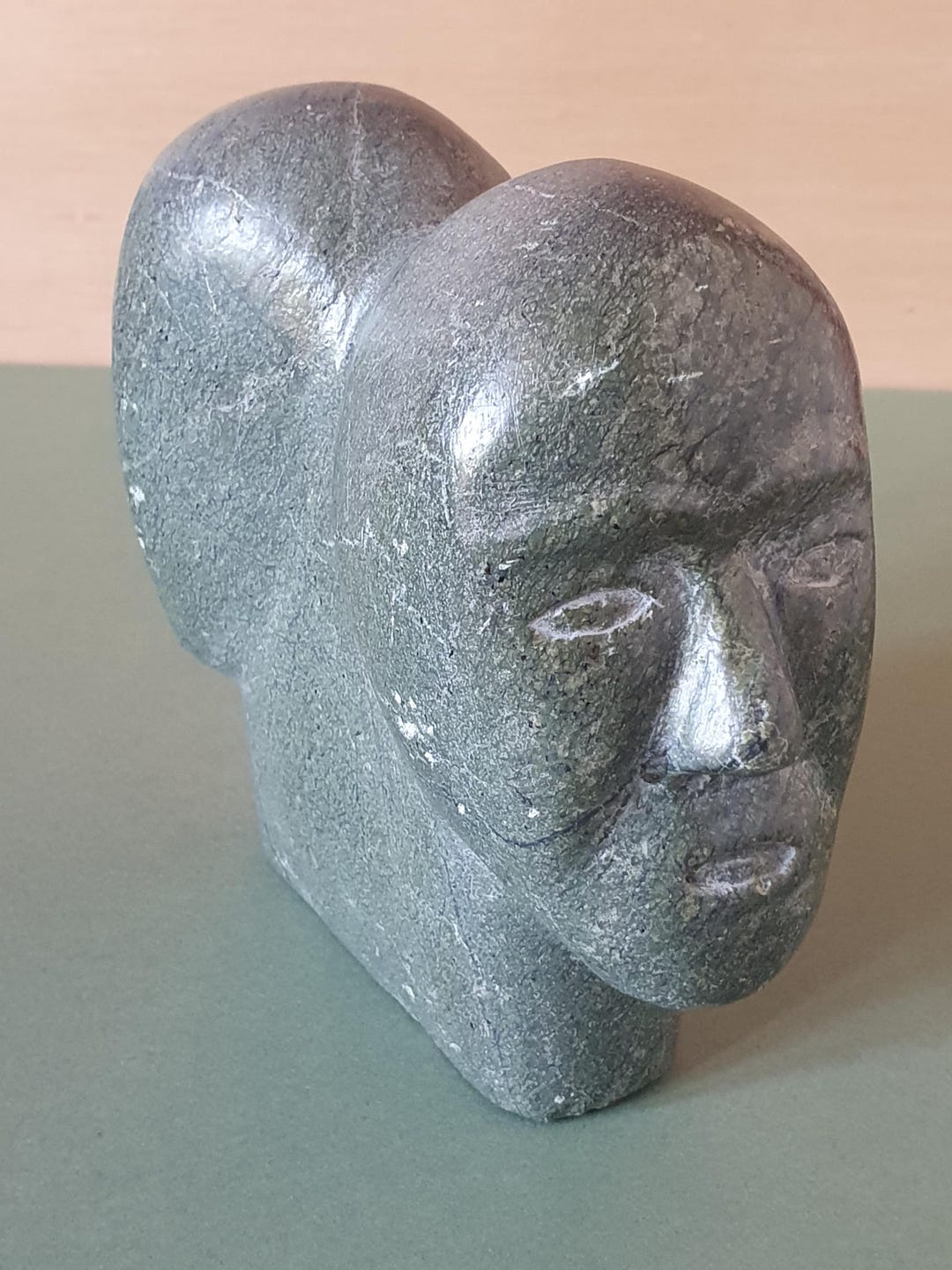 Vintage Inuit Tribal Art . Double Headed Figure Soapstone Carving. Hand ...
