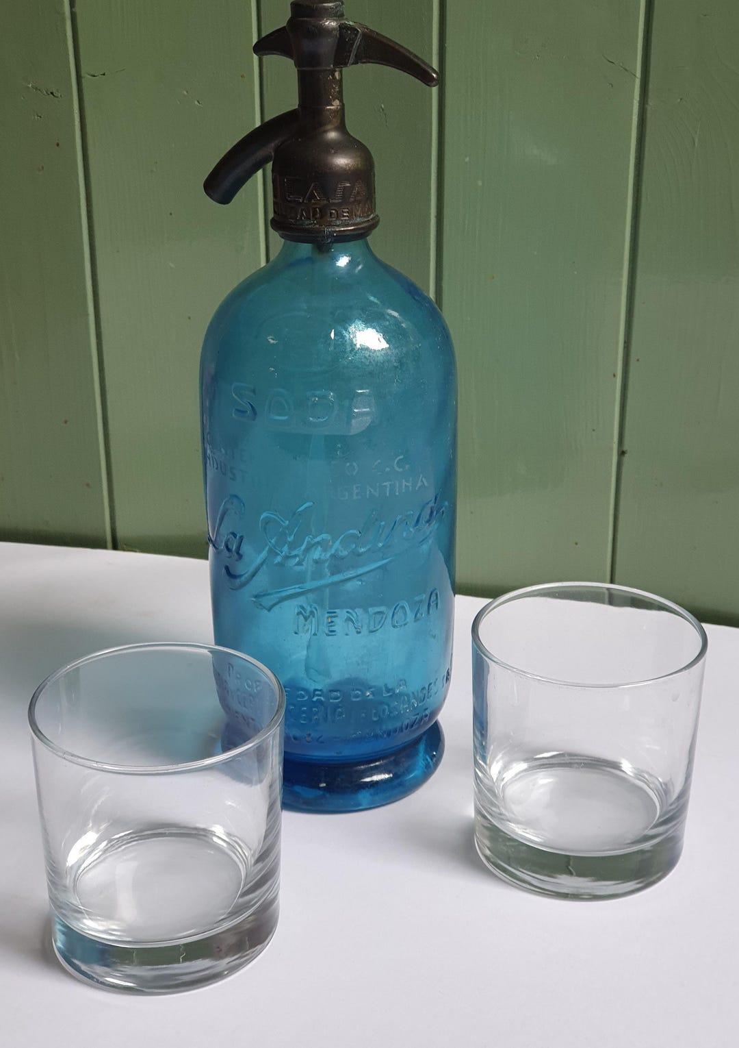 A Very Rare, Vintage Argentinian Soda Syphon, in Stunning Blue Coloured ...