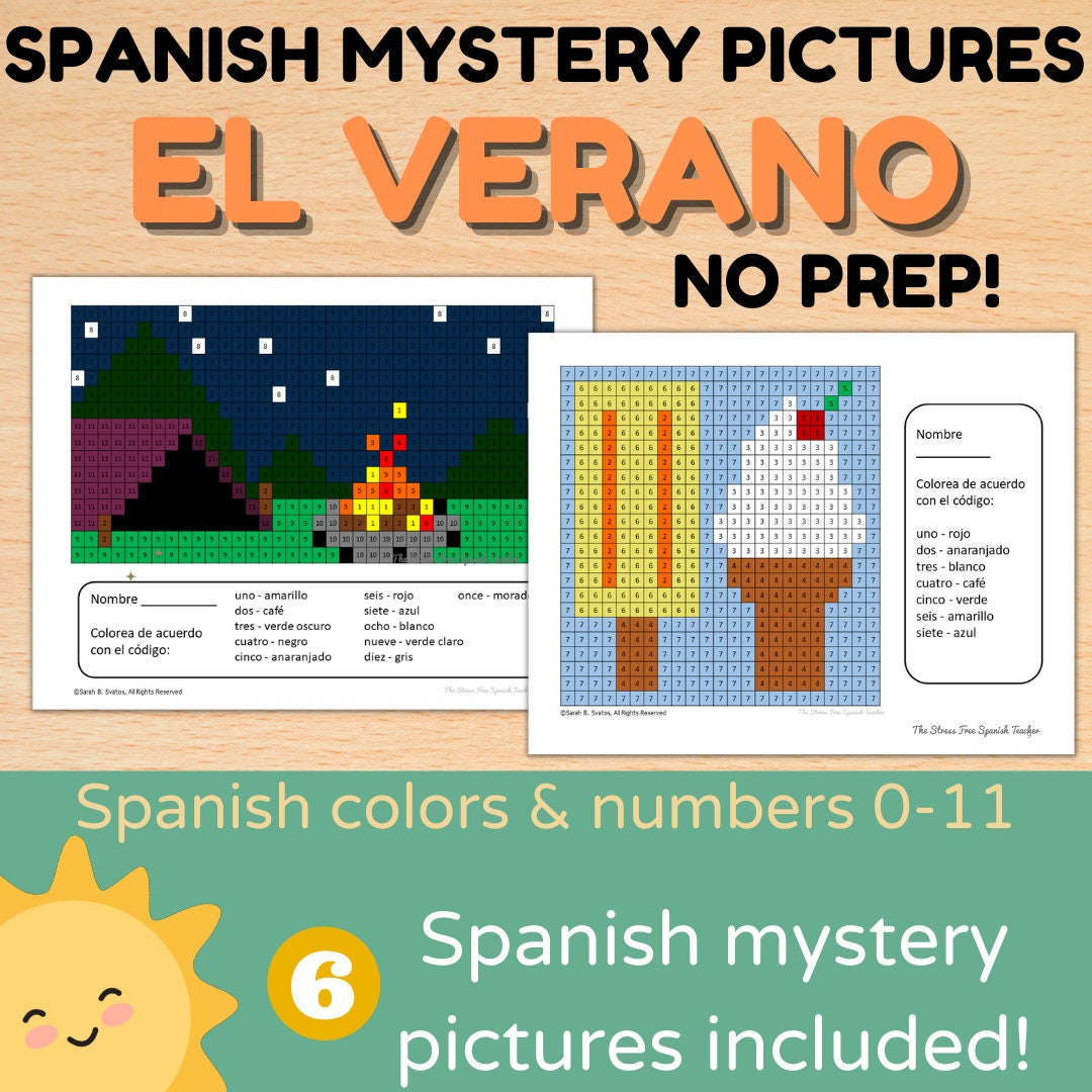 Spanish Colors and Numbers Practice, Color by Number Printable, SUMMER ...