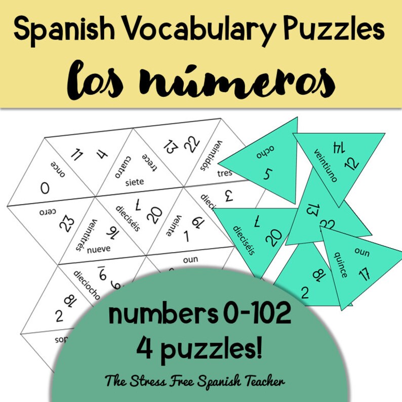 Four PRINTABLE Spanish Vocabulary Puzzles Spanish NUMBERS Los NÚMEROS ...