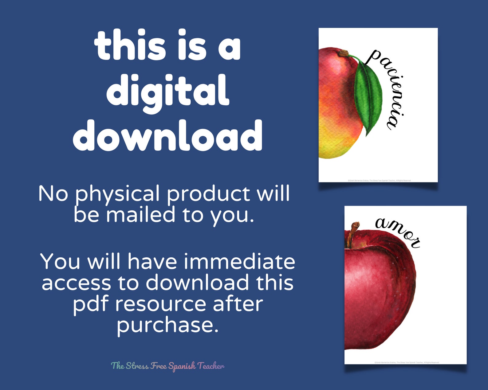 Spanish Fruits of the Spirit Posters, Printable Spanish Wall Art, Bible ...