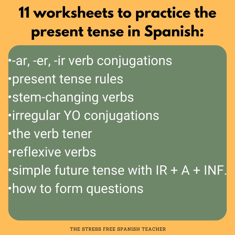Spanish PRESENT TENSE Verb Conjugation Practice, Spanish Grammar Notes ...