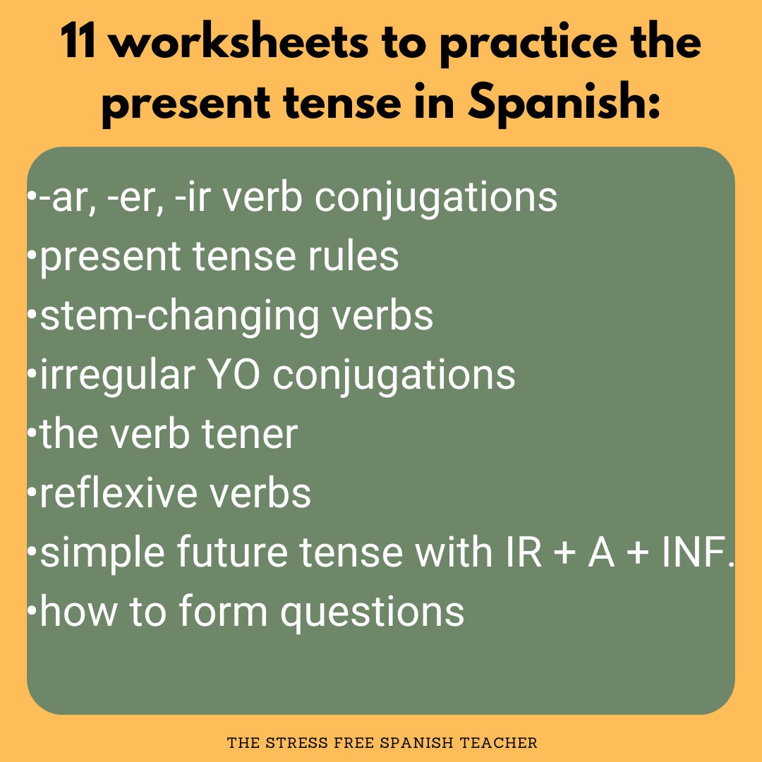 Spanish PRESENT TENSE Verb Conjugation Practice, Spanish Grammar Notes ...