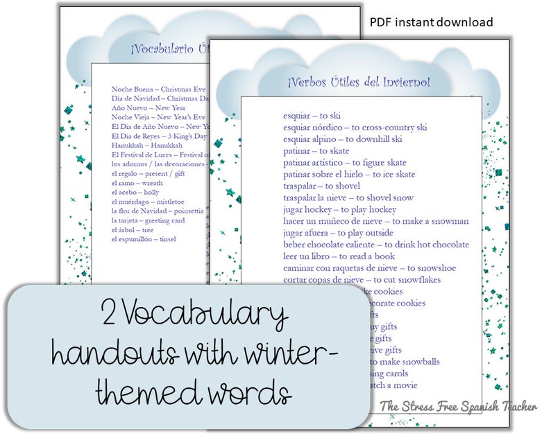 Spanish Workbook, Winter Vocabulary Practice, Vocabulario De INVIERNO ...