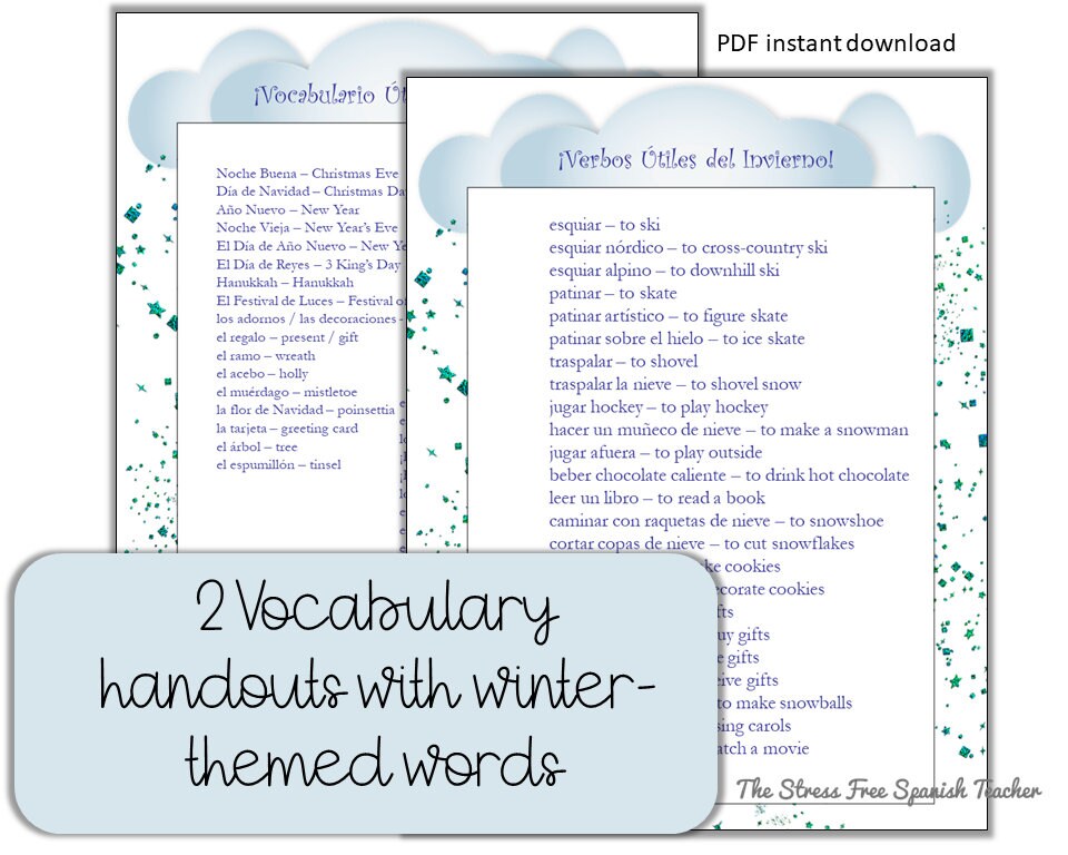Spanish Workbook, Winter Vocabulary Practice, Vocabulario De INVIERNO ...