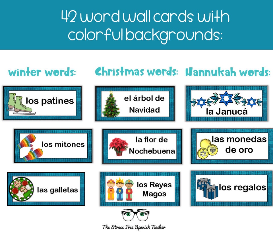 Spanish Vocabulary, Spanish Winter Word Wall, Christmas Vocabulary ...
