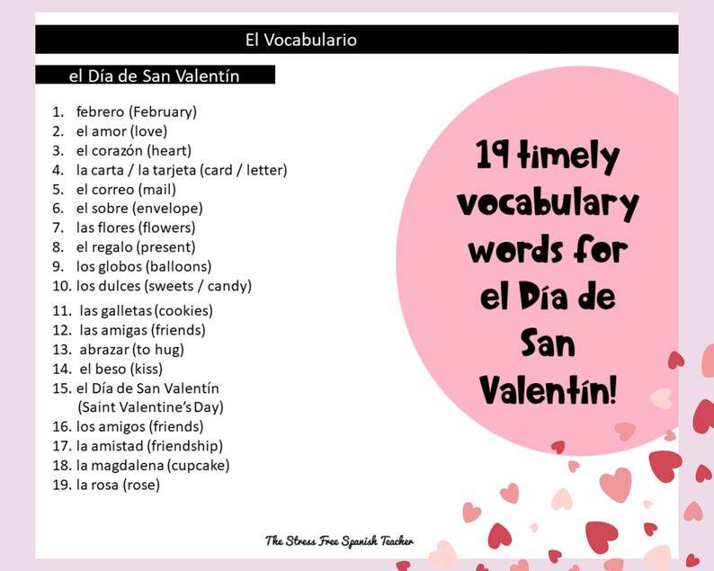 Spanish Vocabulary Cards, February Word Wall, Valentine’s Day ...