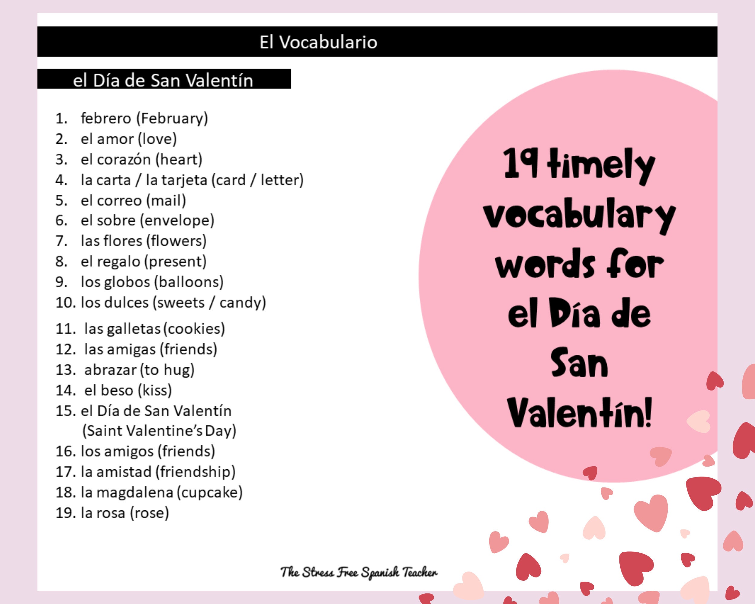 Spanish Vocabulary Cards, February Word Wall, Valentine’s Day ...