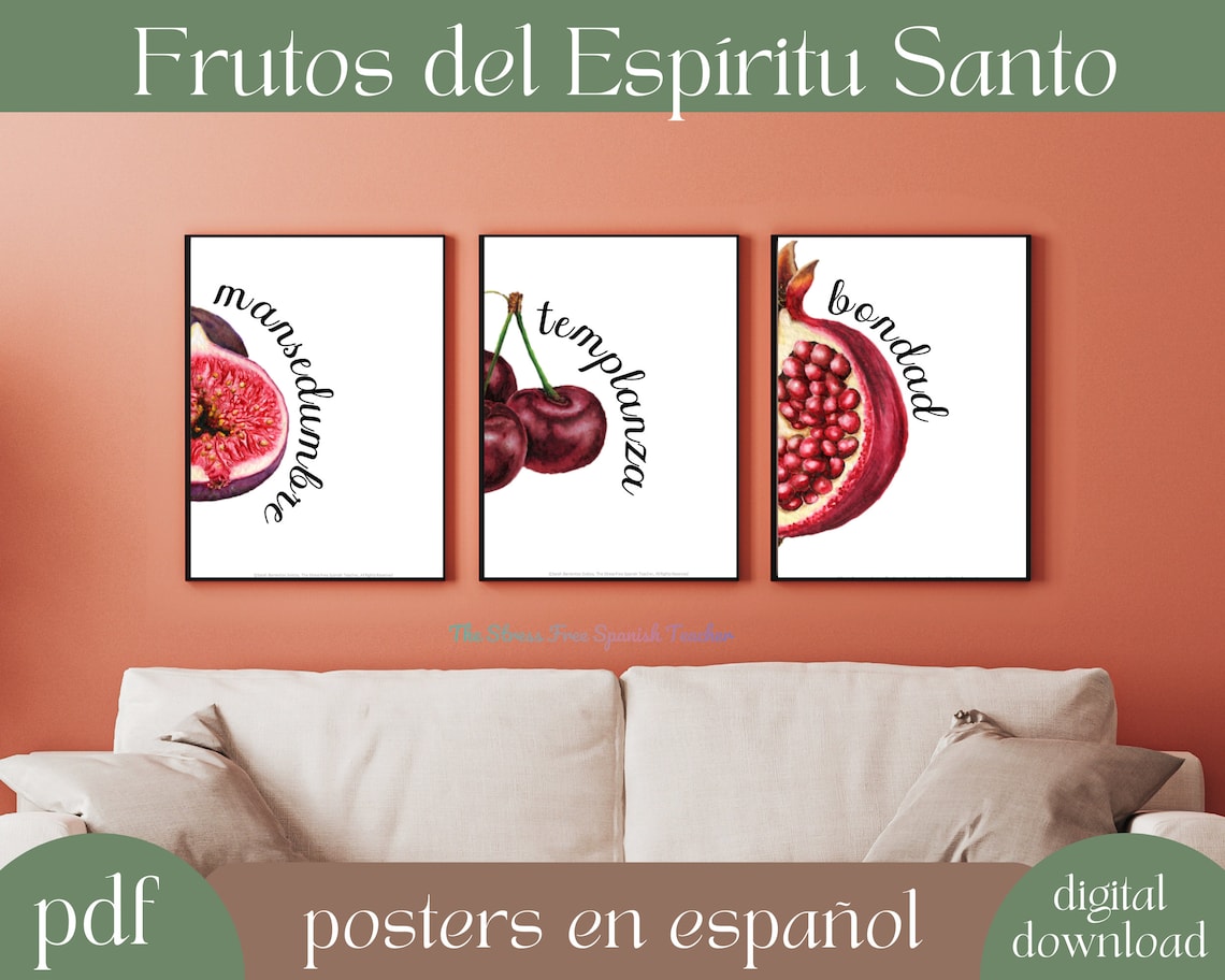 Spanish Fruits of the Spirit Posters, Printable Spanish Wall Art, Bible ...