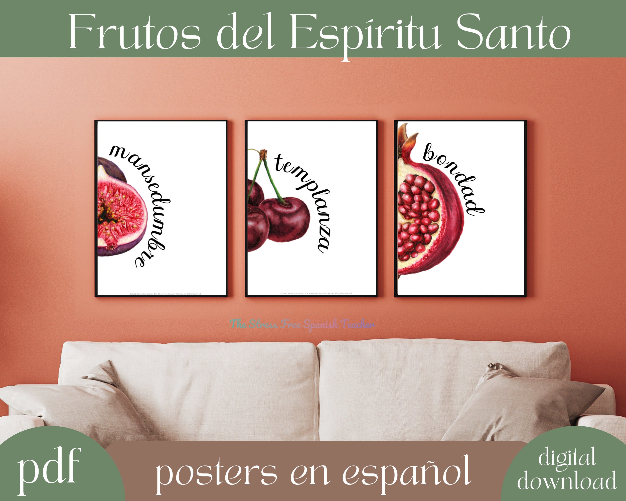 Spanish Fruits of the Spirit Posters, Printable Spanish Wall Art, Bible ...