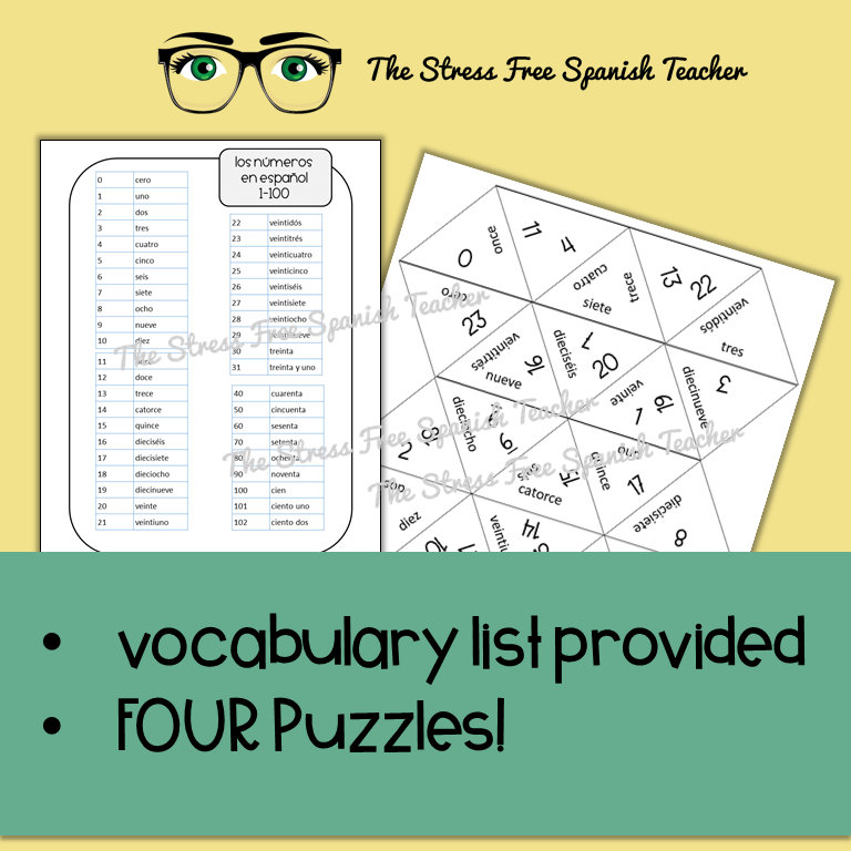 Four PRINTABLE Spanish Vocabulary Puzzles Spanish NUMBERS Los NÚMEROS ...
