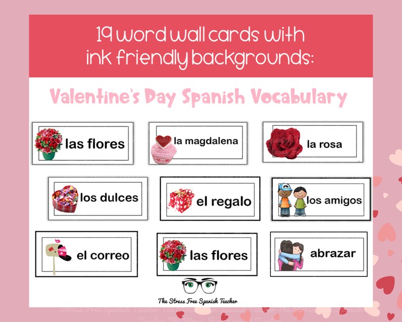 Spanish Vocabulary Cards, February Word Wall, Valentine’s Day ...