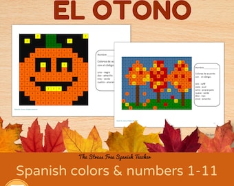 Spanish Colors and Numbers Practice, Color by Number Printable, WINTER ...