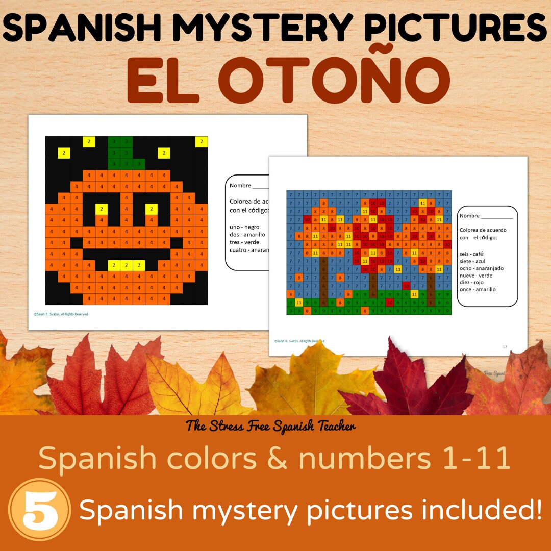 Spanish Colors and Numbers Practice, Color by Number Printable, Autumn ...