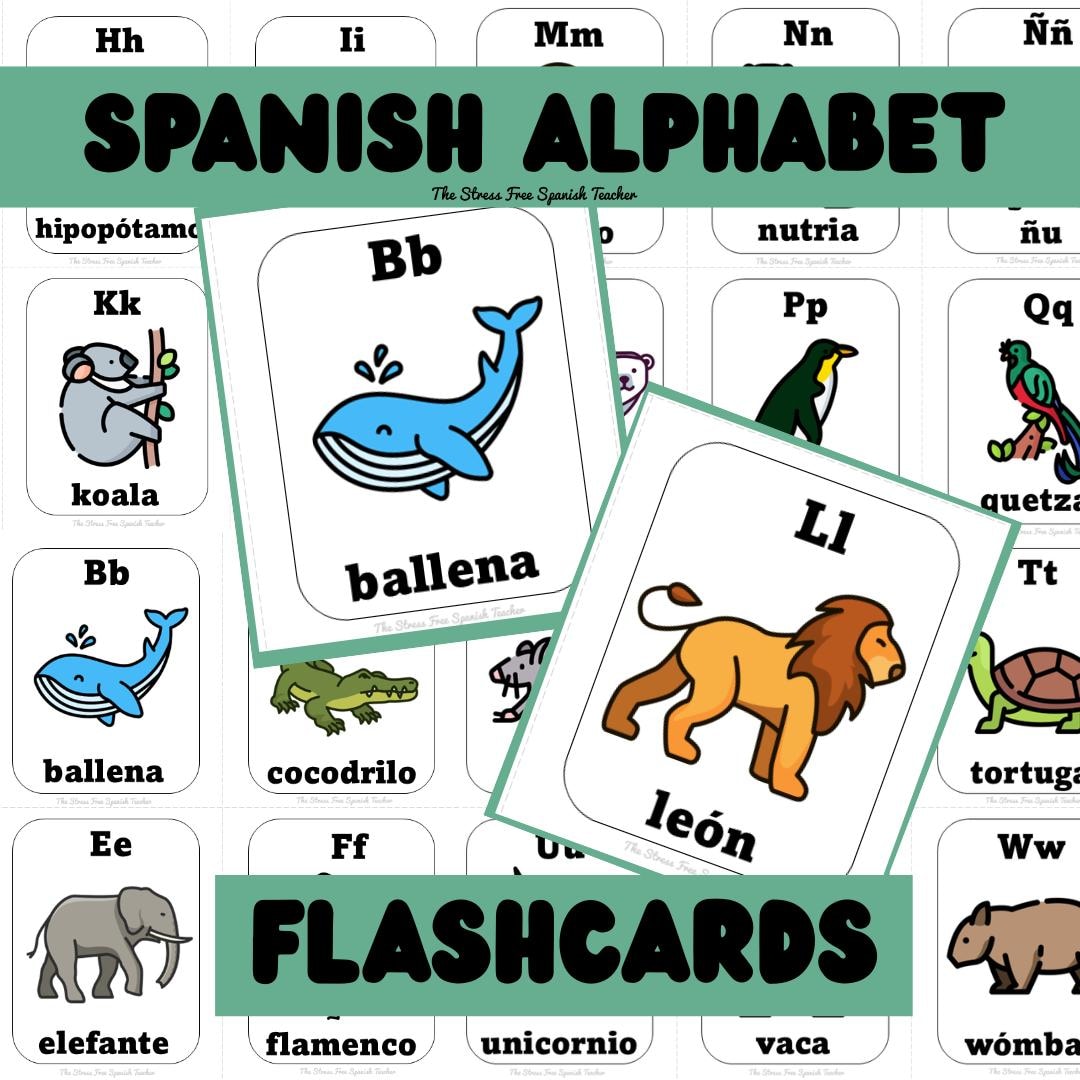 Spanish ALPHABET ANIMALS Flashcards, Spanish Vocabulary Practice Cards ...