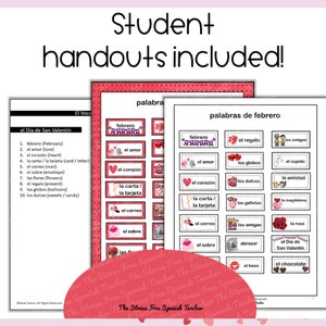 Spanish Vocabulary Cards, February Word Wall, Valentine’s Day ...