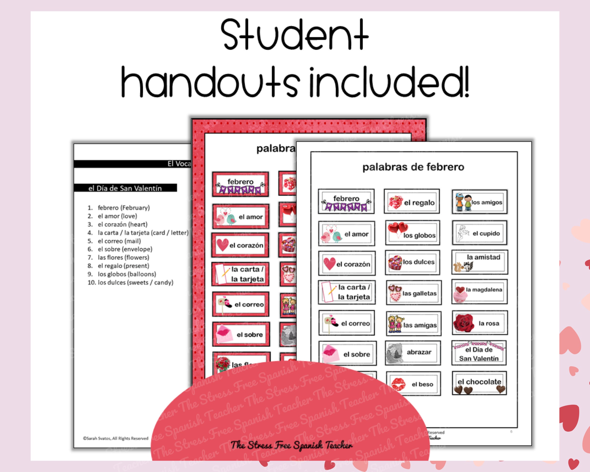 Spanish Vocabulary Cards, February Word Wall, Valentine’s Day ...