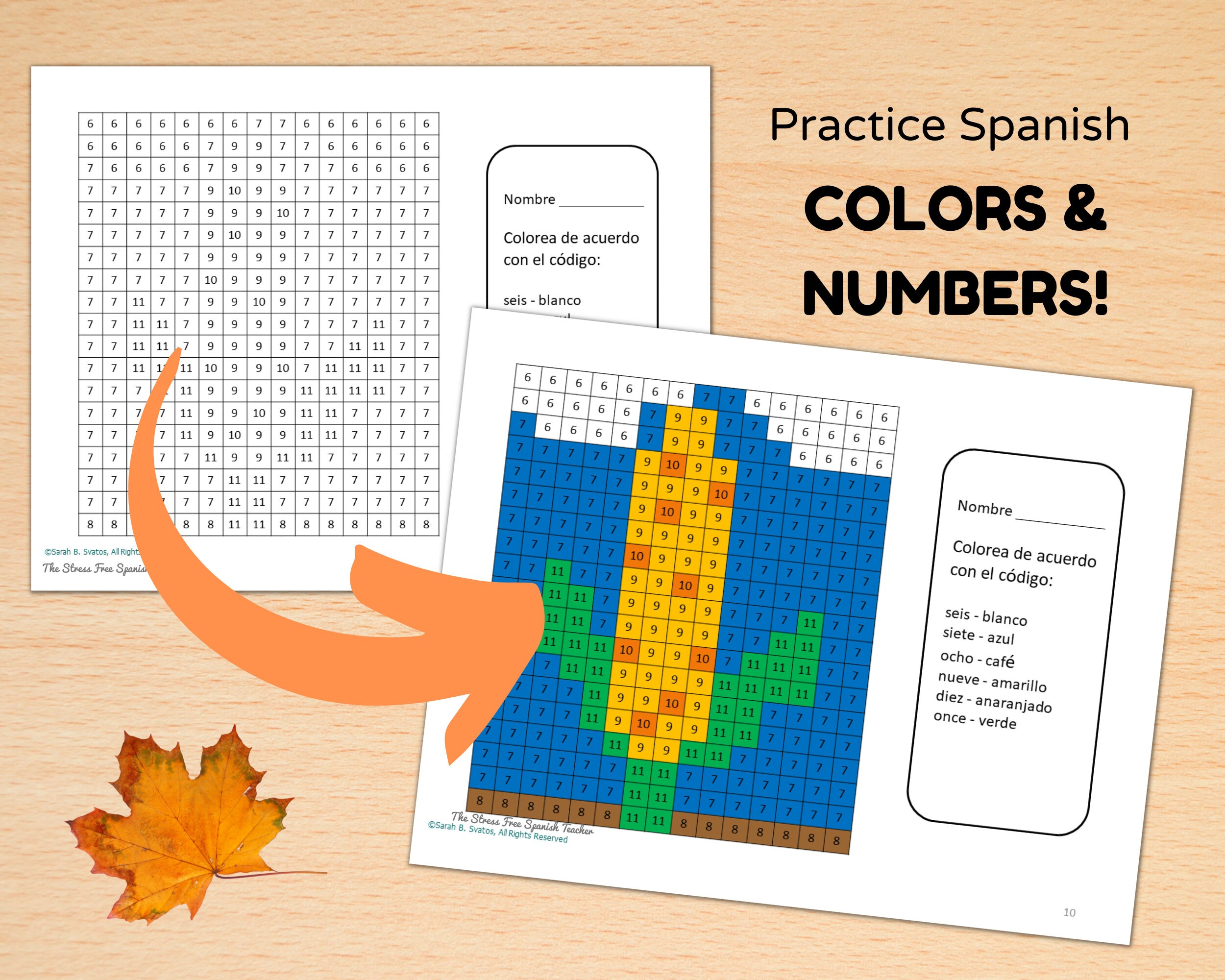 Spanish Colors and Numbers Practice, Color by Number Printable, Autumn ...