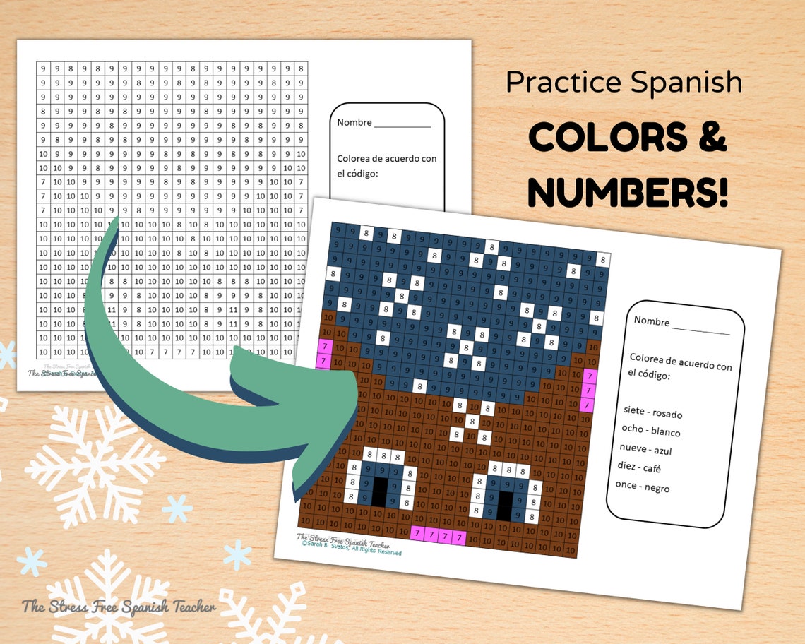 Spanish Colors and Numbers Practice, Color by Number Printable, WINTER ...