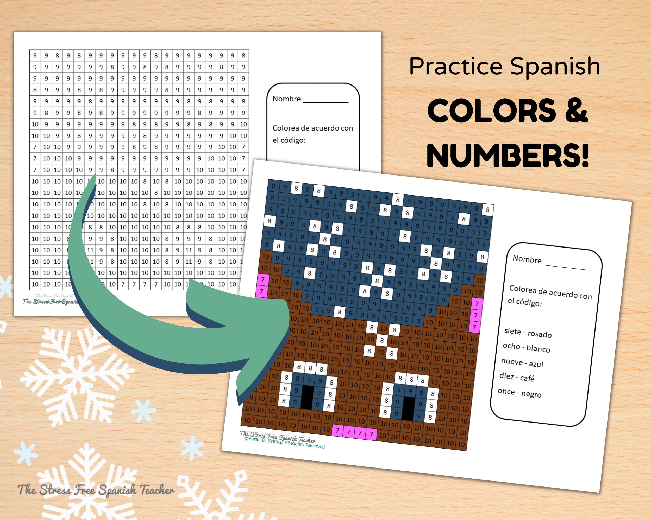 Spanish Colors and Numbers Practice, Color by Number Printable, WINTER ...