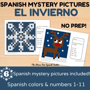 Spanish Colors and Numbers Practice, Color by Number Printable, WINTER ...