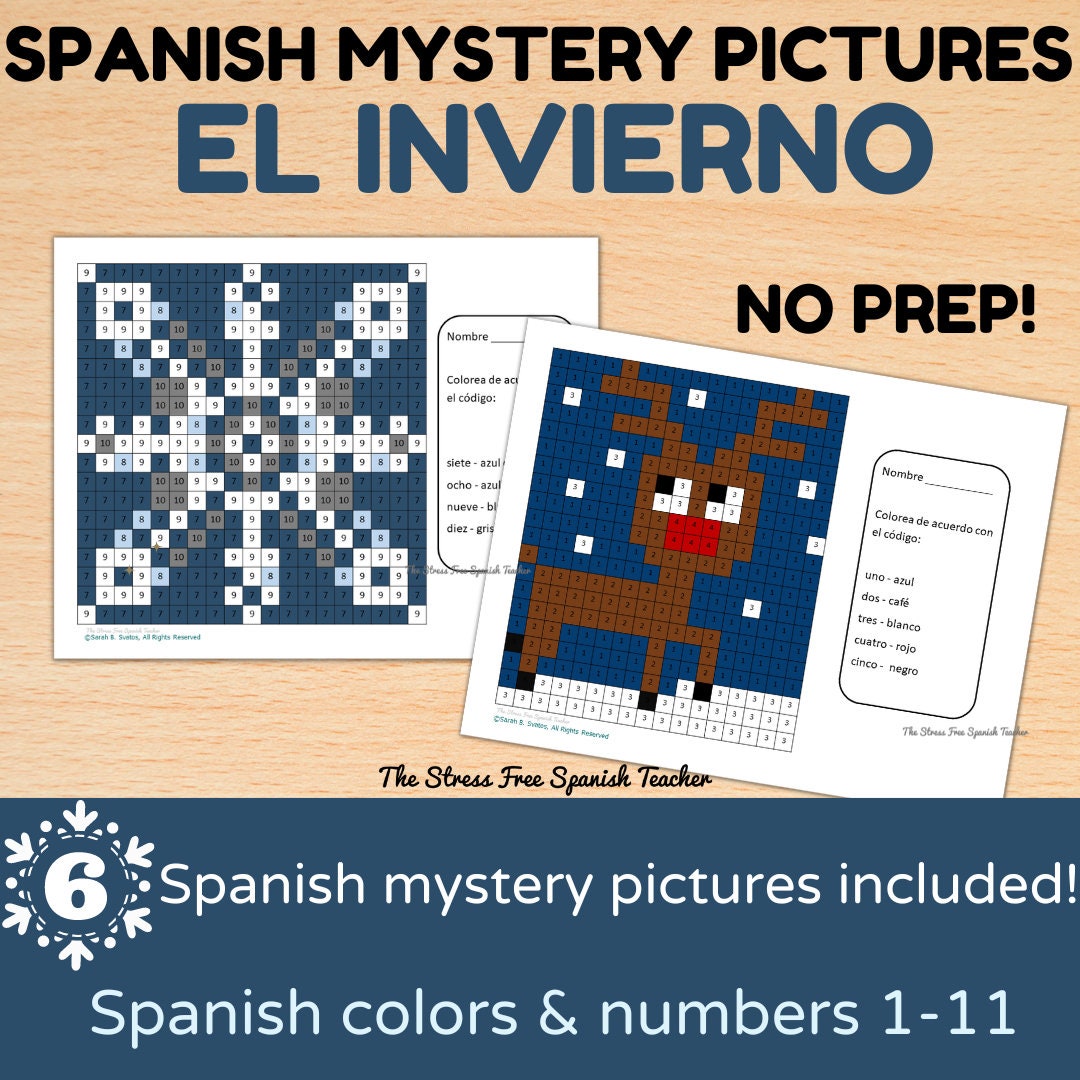 Spanish Colors and Numbers Practice, Color by Number Printable, WINTER ...