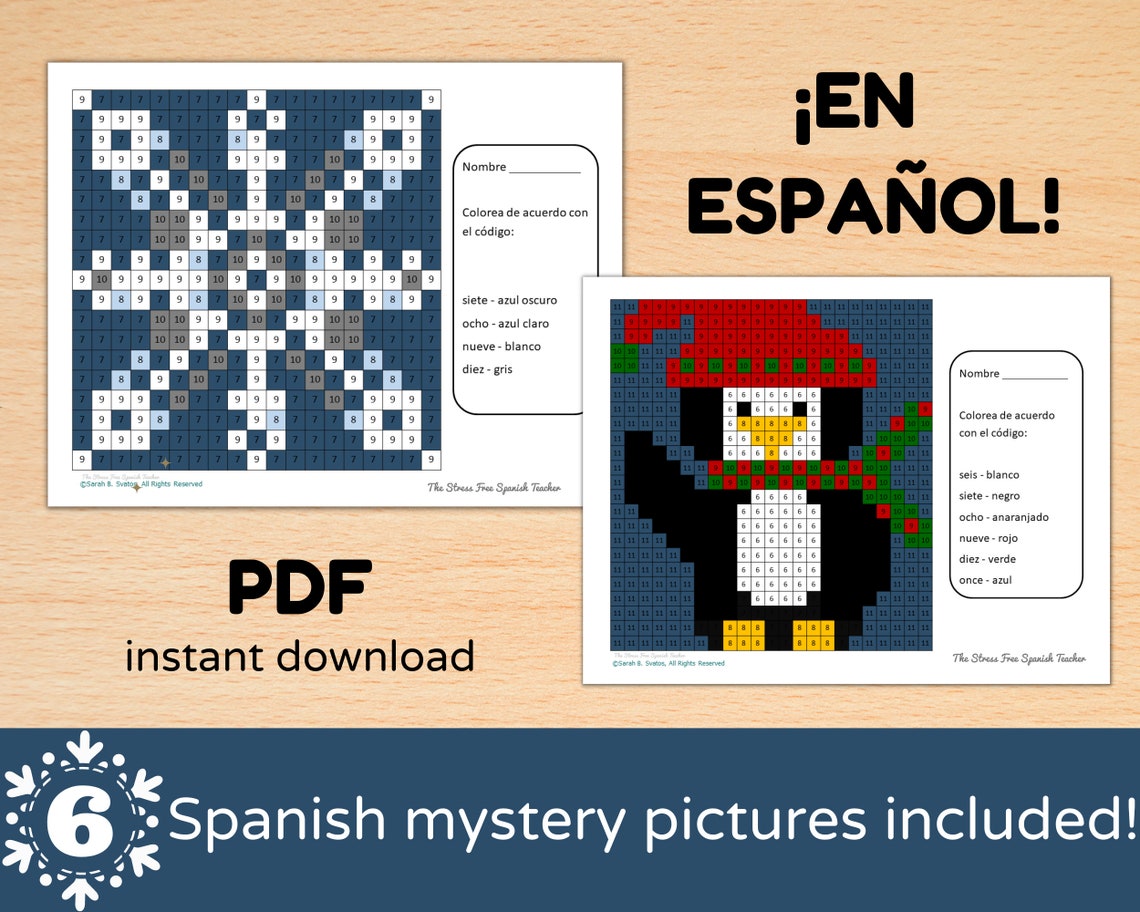 Spanish Colors and Numbers Practice, Color by Number Printable, WINTER ...