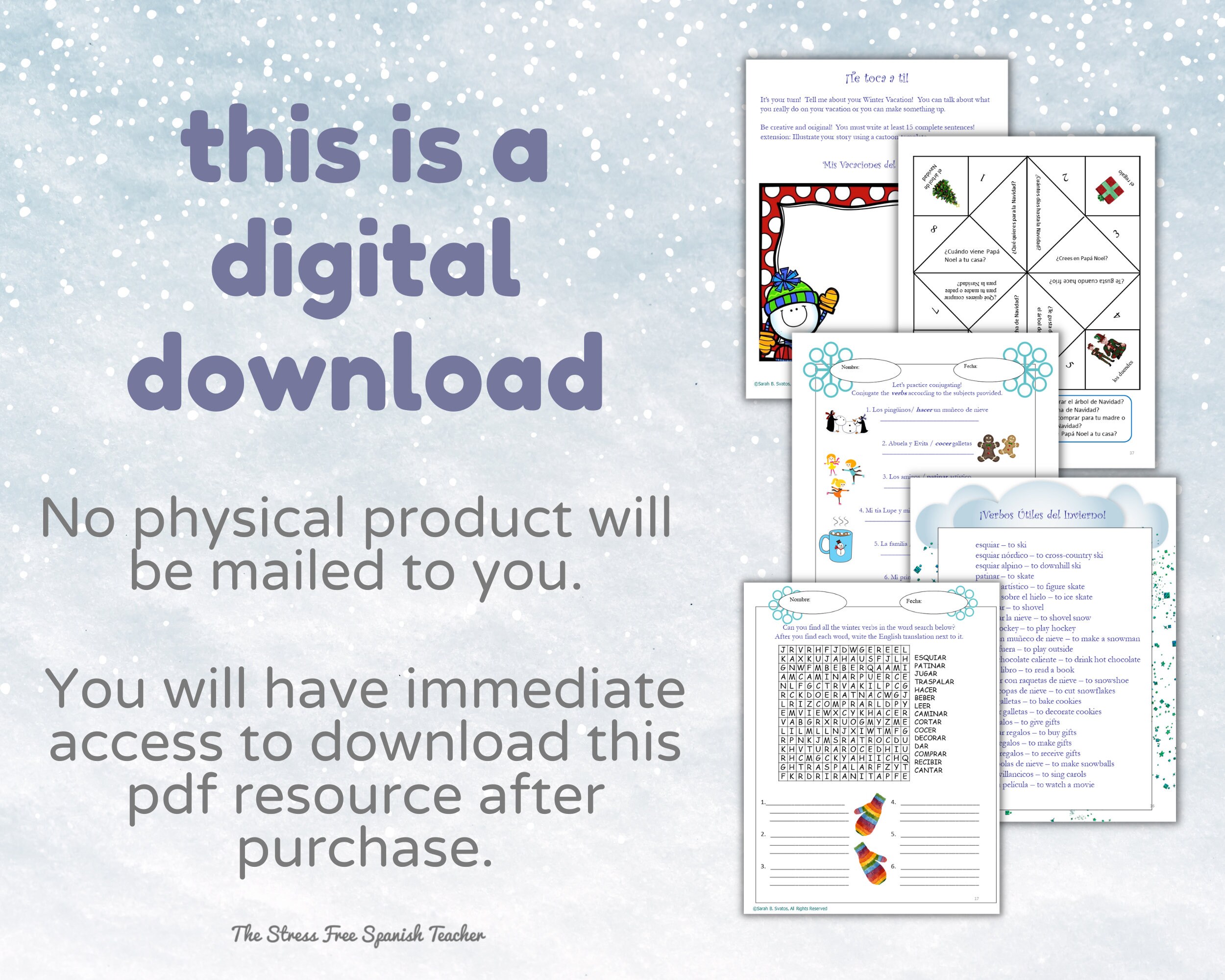 Spanish Workbook, Winter Vocabulary Practice, Vocabulario De INVIERNO ...