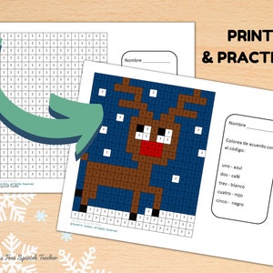 Spanish Colors and Numbers Practice, Color by Number Printable, WINTER ...