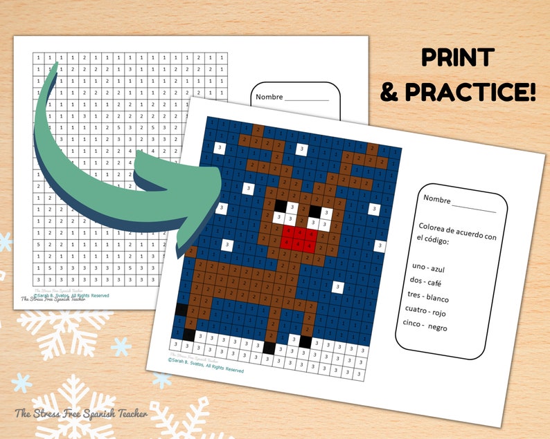 Spanish Colors and Numbers Practice, Color by Number Printable, WINTER ...