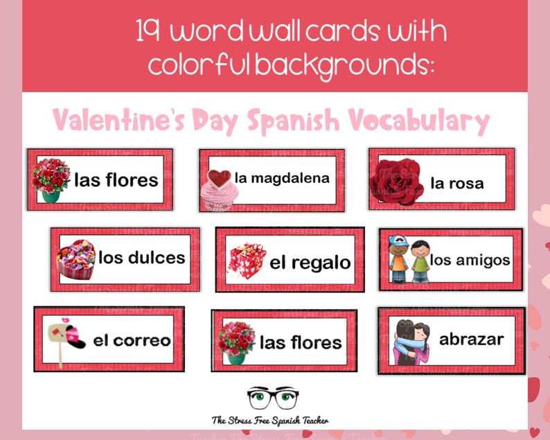 Spanish Vocabulary Cards, February Word Wall, Valentine’s Day ...