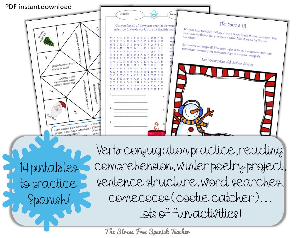 Spanish Workbook, Winter Vocabulary Practice, Vocabulario De INVIERNO ...
