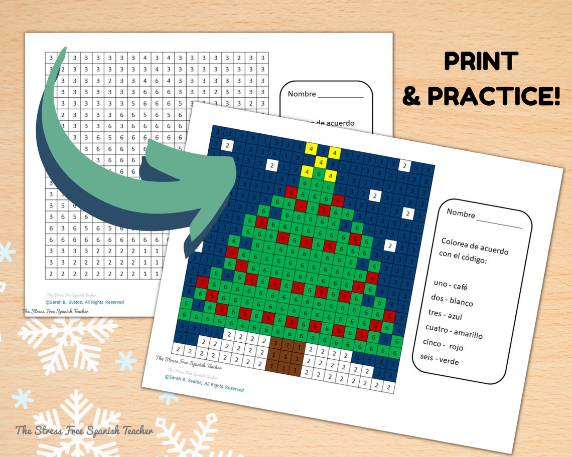 Spanish Colors and Numbers Practice, Color by Number Printable, WINTER ...