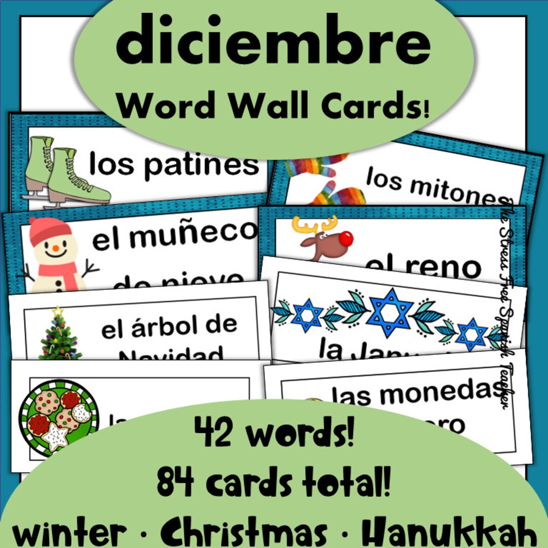 Spanish Vocabulary, Spanish Winter Word Wall, Christmas Vocabulary ...