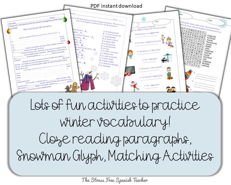 Spanish Workbook, Winter Vocabulary Practice, Vocabulario De INVIERNO ...