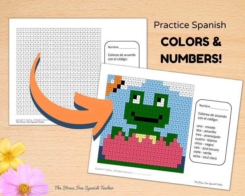 Spanish Colors and Numbers Practice, Color by Number Printable, Spring ...