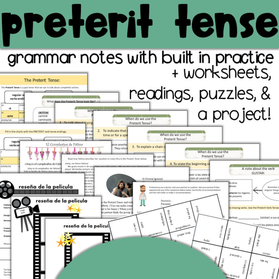 Spanish PRETERIT TENSE Verb Conjugation Practice, Spanish Grammar Notes ...